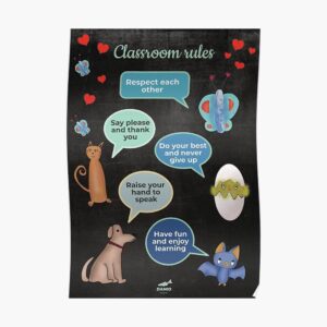 Posters of classroom rules with land animals